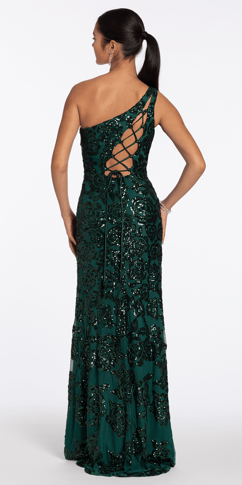 Sequin One Shoulder Lace Up Back Column Dress – Camille La Vie