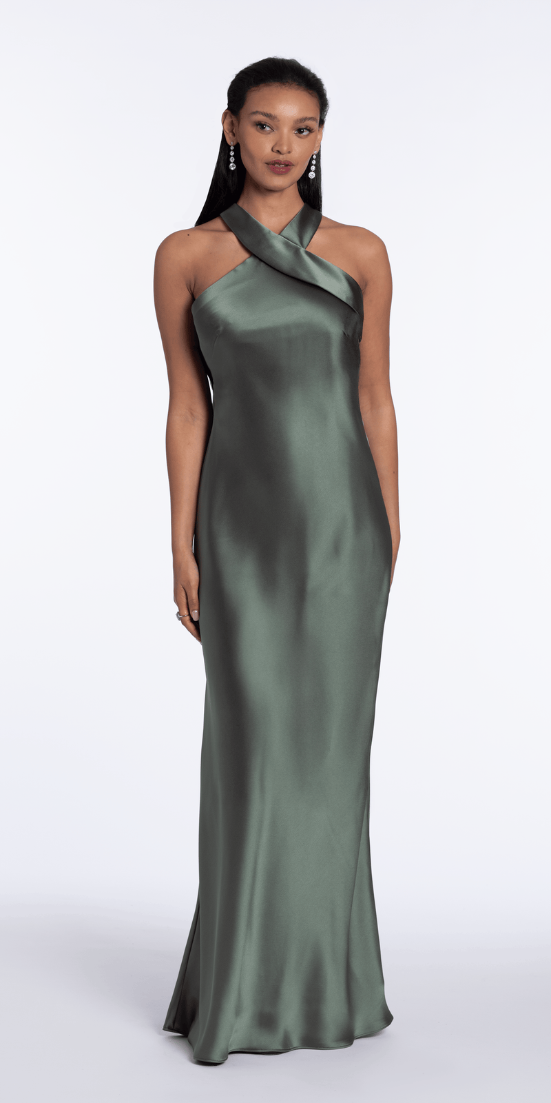 Satin Halter Column Dress – Camille La Vie