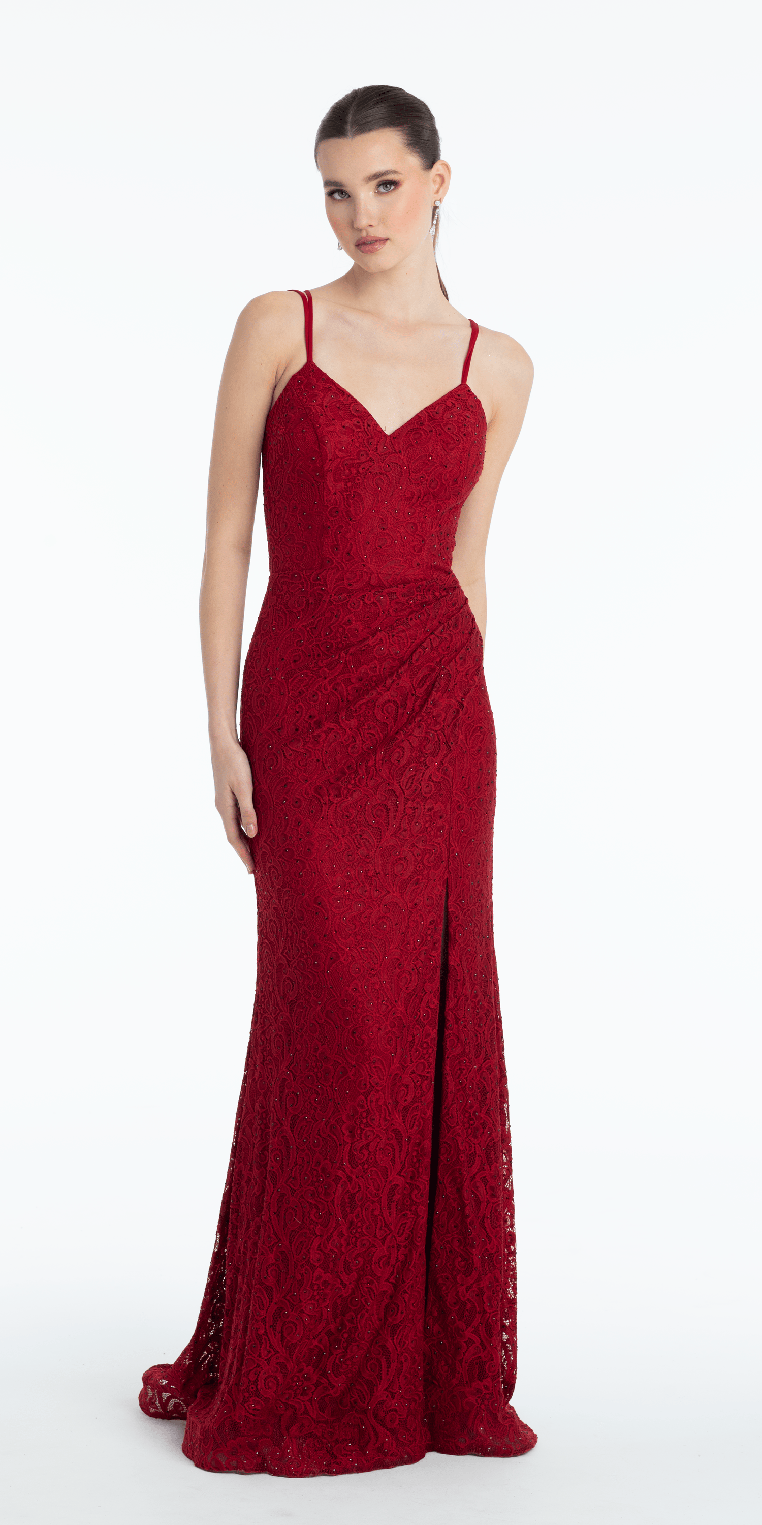 Sweetheart Lace Strappy Back Column Dress with Heat Set Stones ...